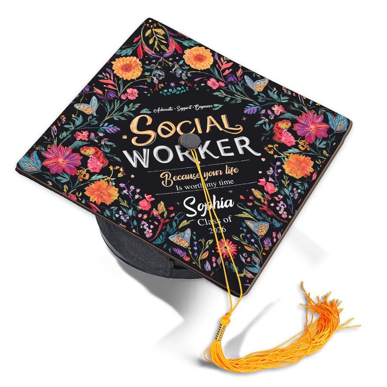 Custom Social Worker Graduation Cap Topper Floral Social Work Decor ...