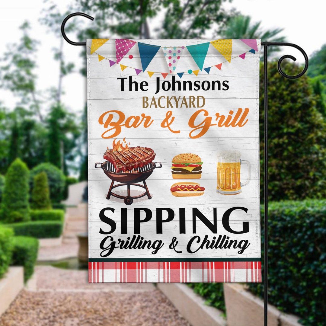 Personalized Backyard Flag, Custom Backyard Bar and Grill Flag, Sipping ...