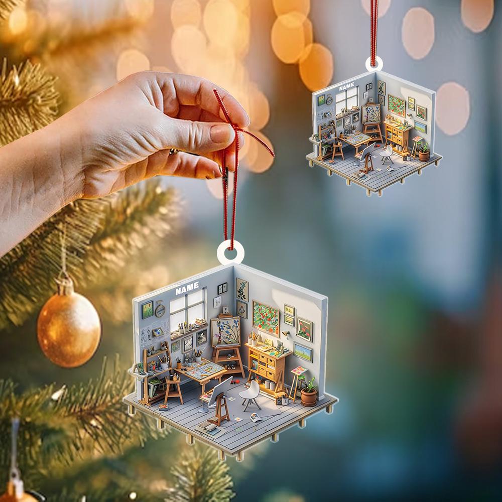 Personalized Dreamy Art Studio 2D Flat Ornament, Art Lover Gift, Art ...