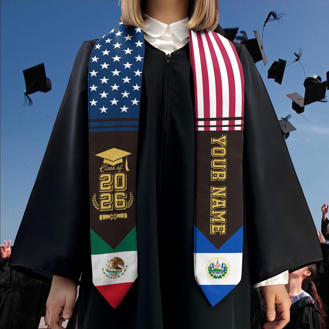 Personalized Graduation Stole With Custom Flags & Name, Mix Flag Grad ...