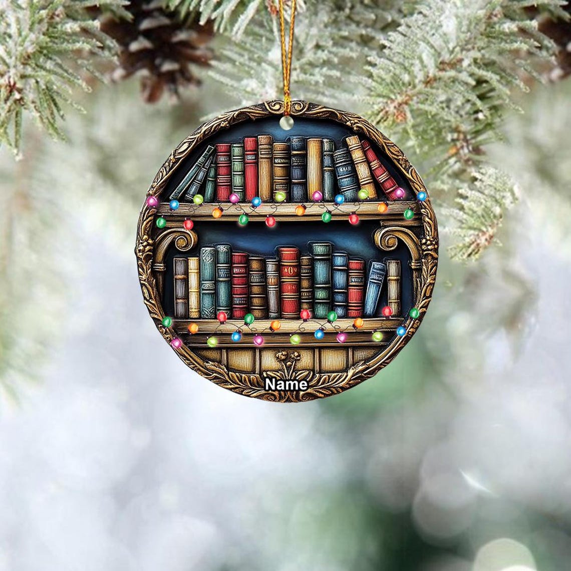 Personalized Bookshelf Ornament, Reading Books Christmas Ornament ...