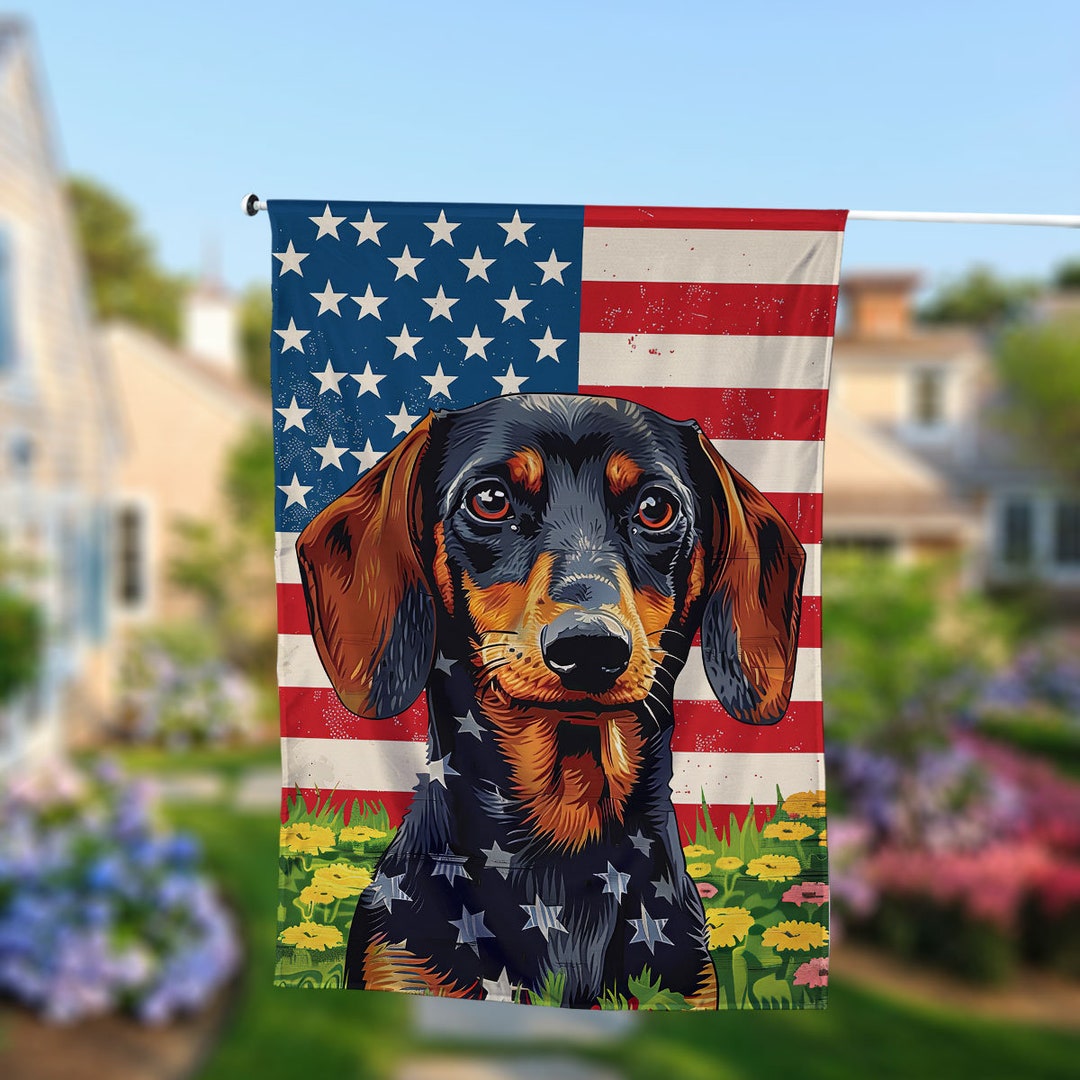 Happy Independence Day Flag Double-sided Flag, Dachshund Dog 4th of ...