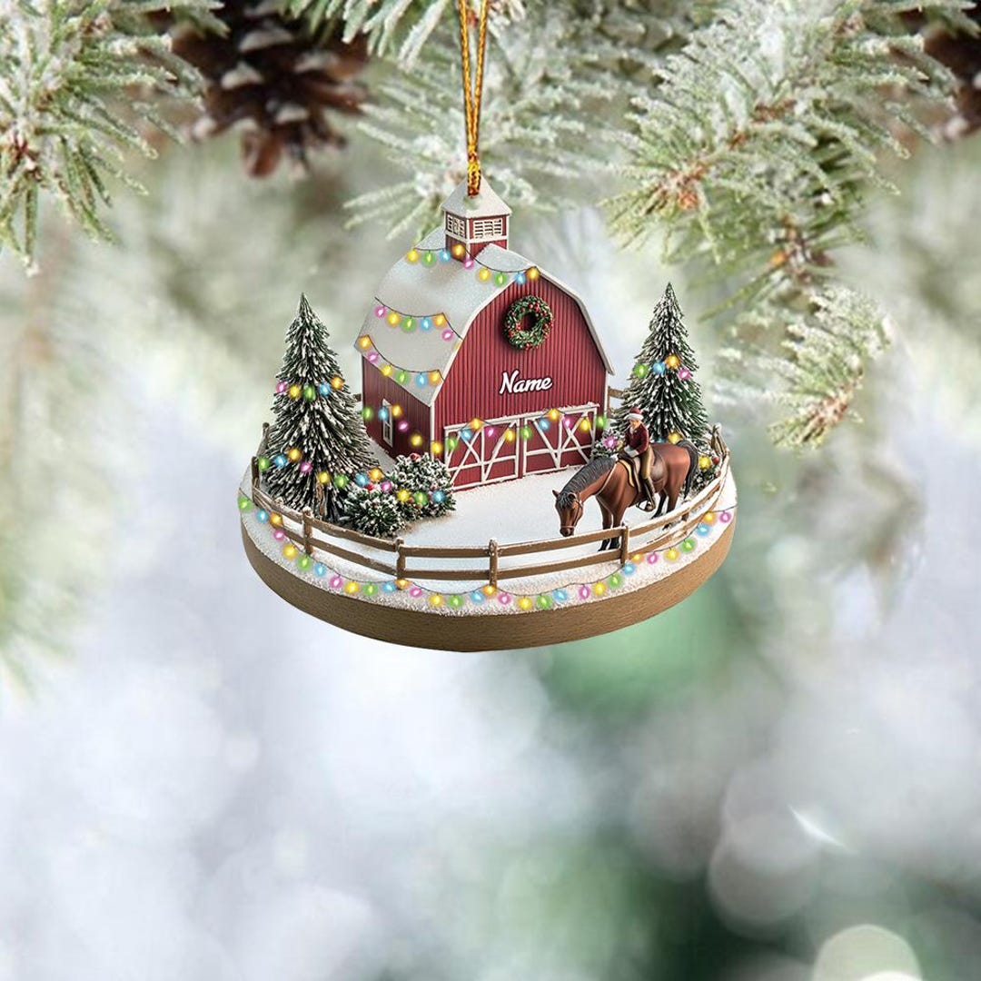Personalized Rustic Barn Christmas Ornament, Farmhouse Christmas ...