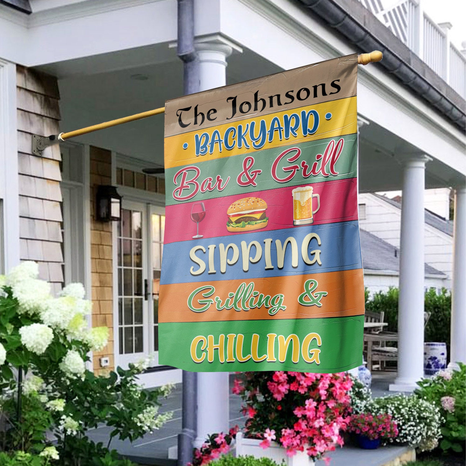 Personalized Backyard Flag, Custom Backyard Bar and Grill Flag, Sipping ...