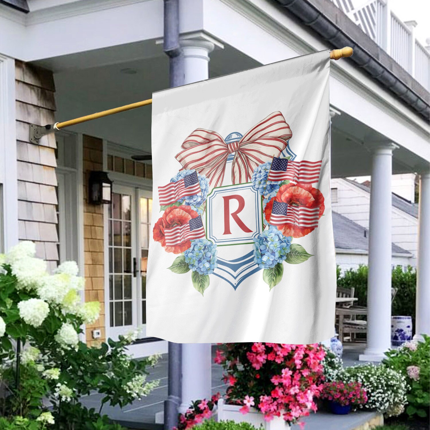 Personalized Chinoiserie Hydrangea Floral Double-sided Flag, Preppy ...