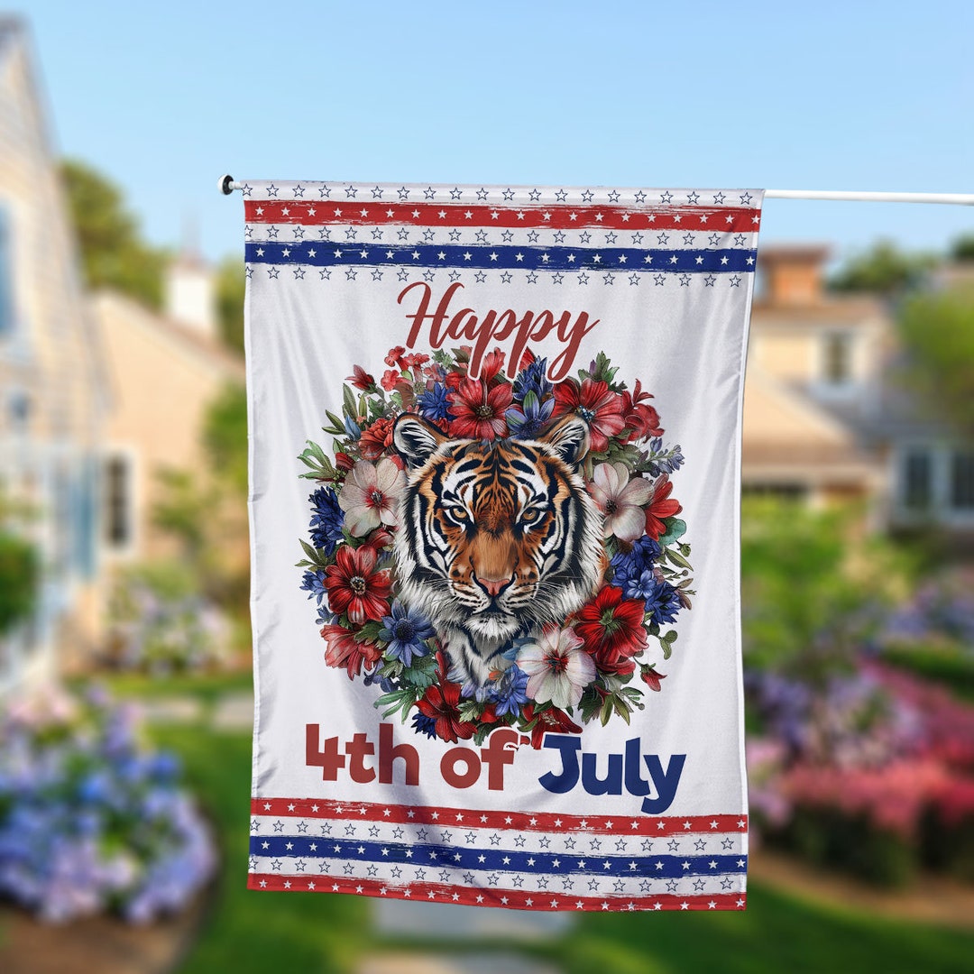 Tiger Happy Independence Day Flag Double-sided Flag,tiger 4th of July ...