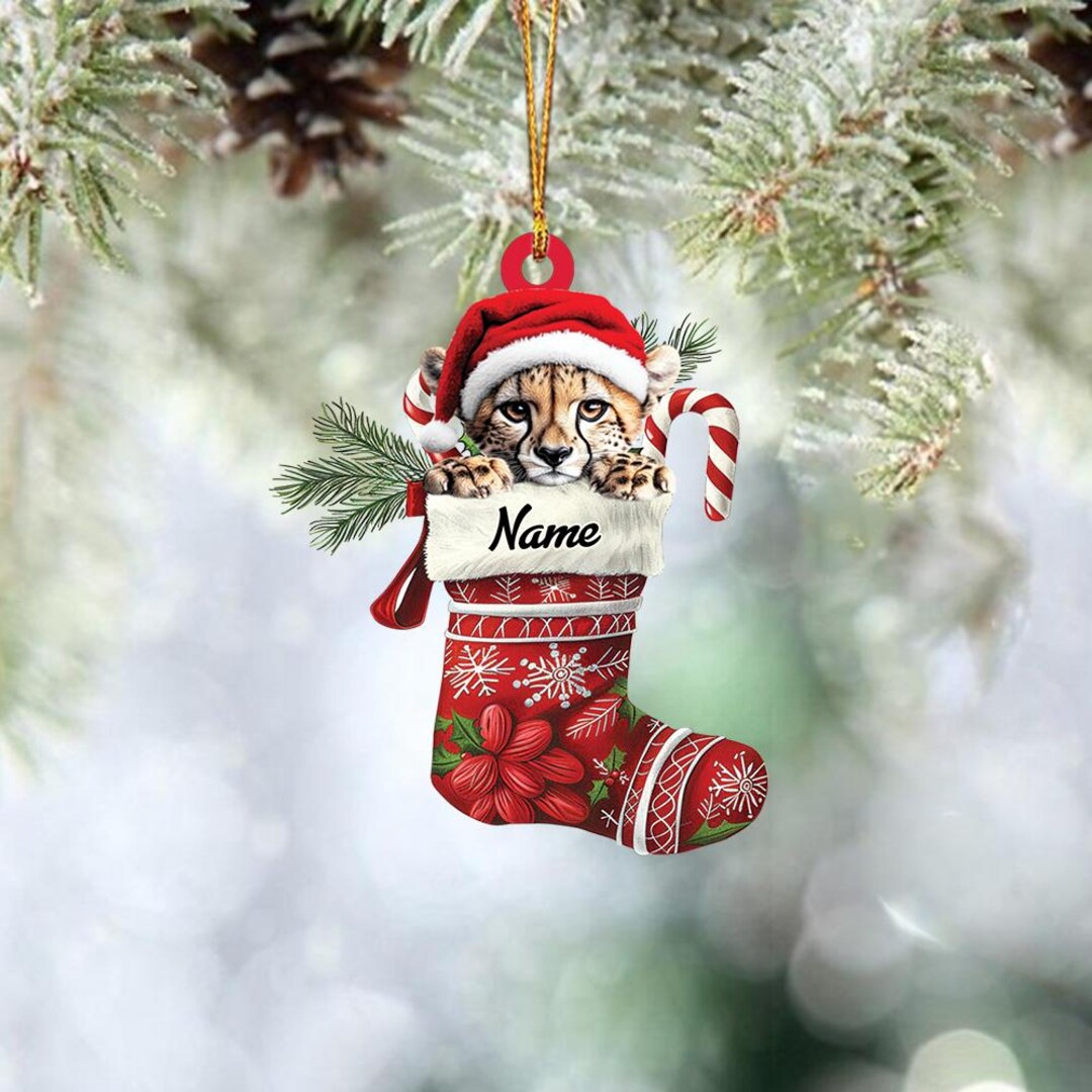 Personalized Cheetah Stocking Christmas Ornament, Cheetah Hanging ...