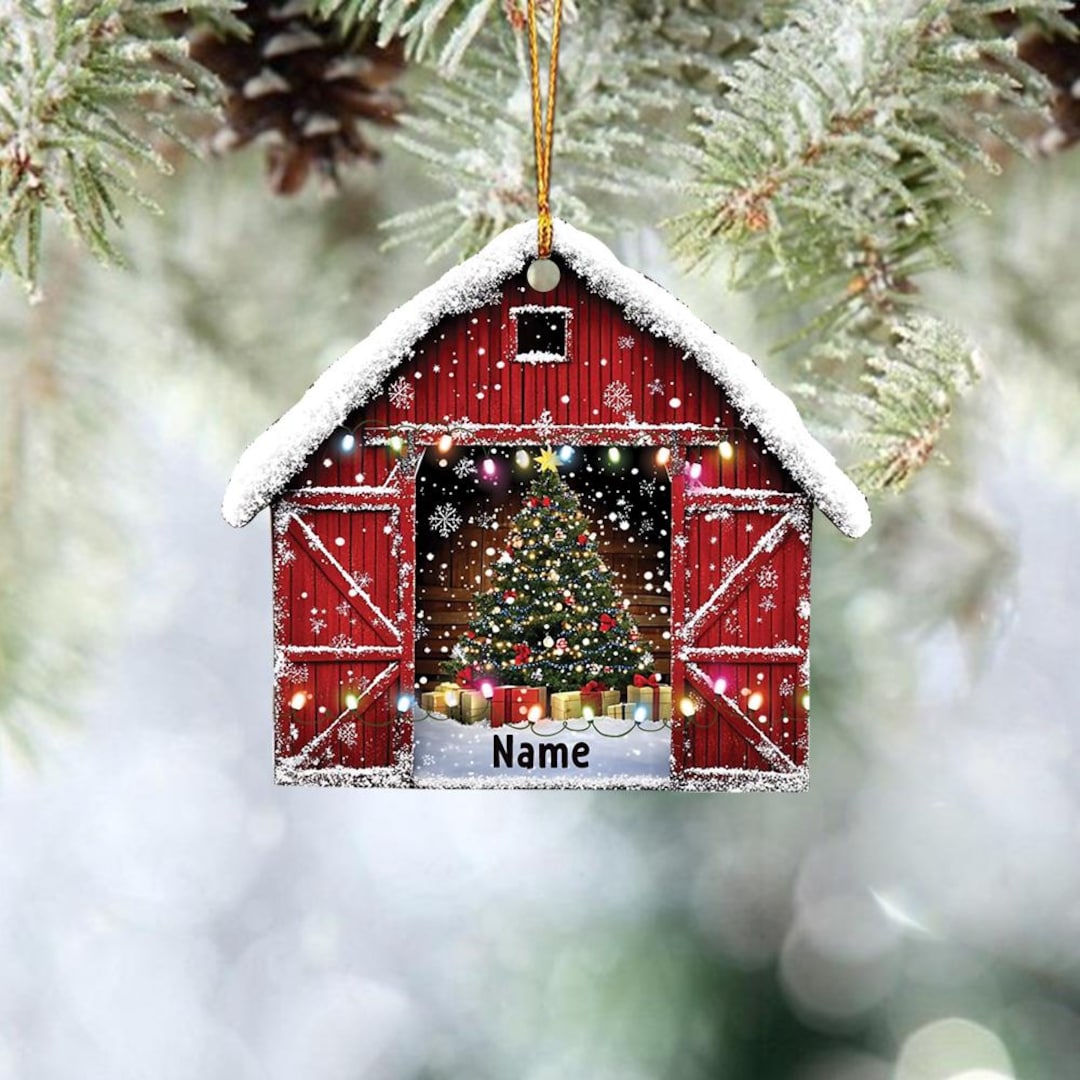 Personalized Rustic Barn Christmas Ornament, Farmhouse Christmas ...