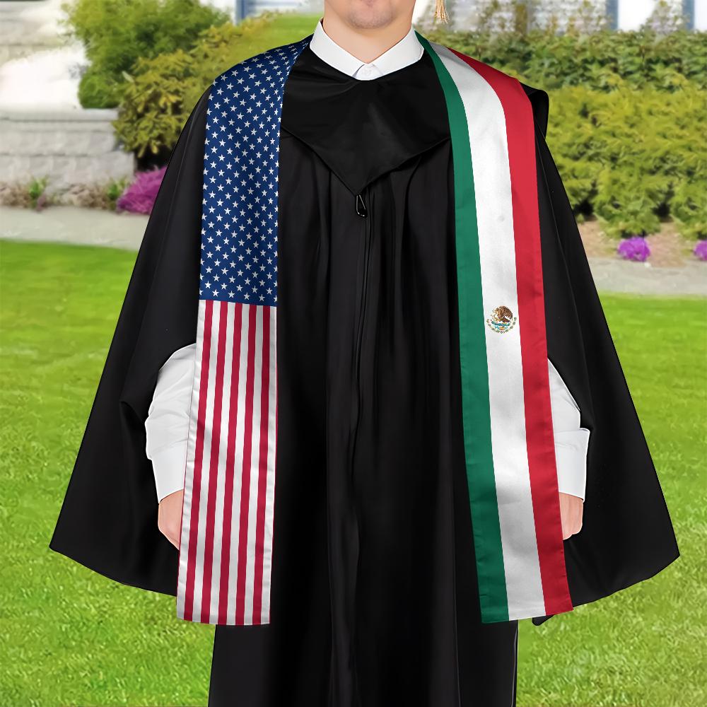 Personalized Two Flag Graduation Stoles, Double Nation Graduation Sash ...