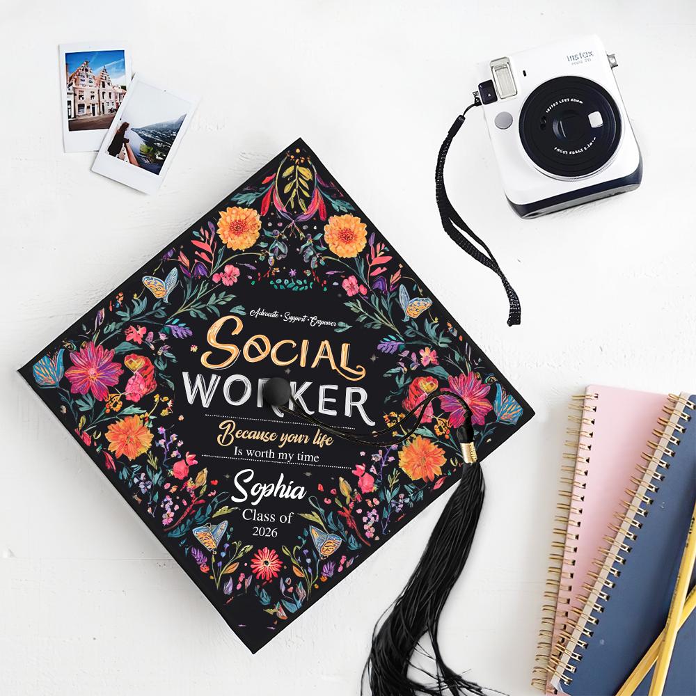 Custom Social Worker Graduation Cap Topper Floral Social Work Decor ...