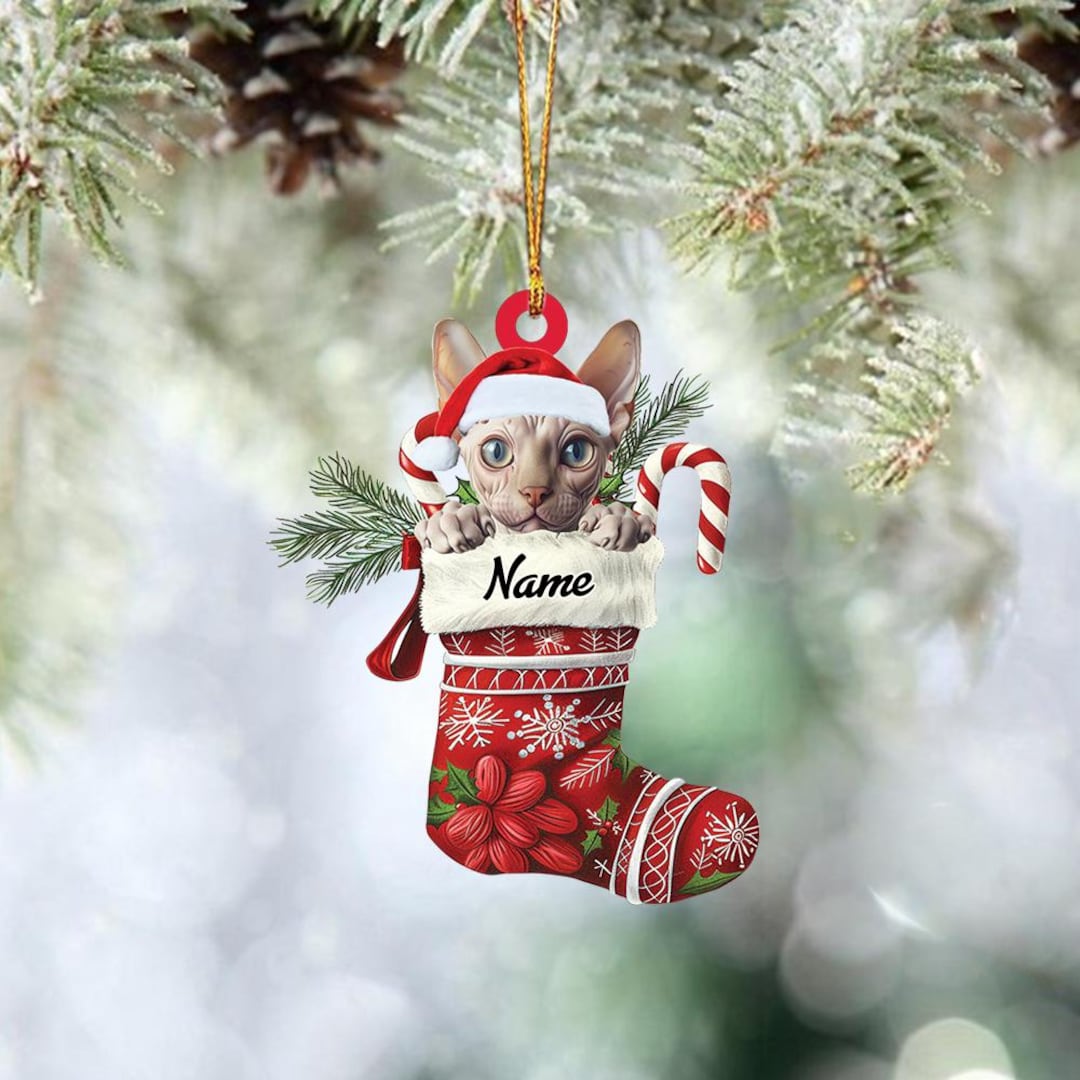 Personalized Sphynx Cat Stocking Christmas Ornament, Sphynx Cat Hanging ...