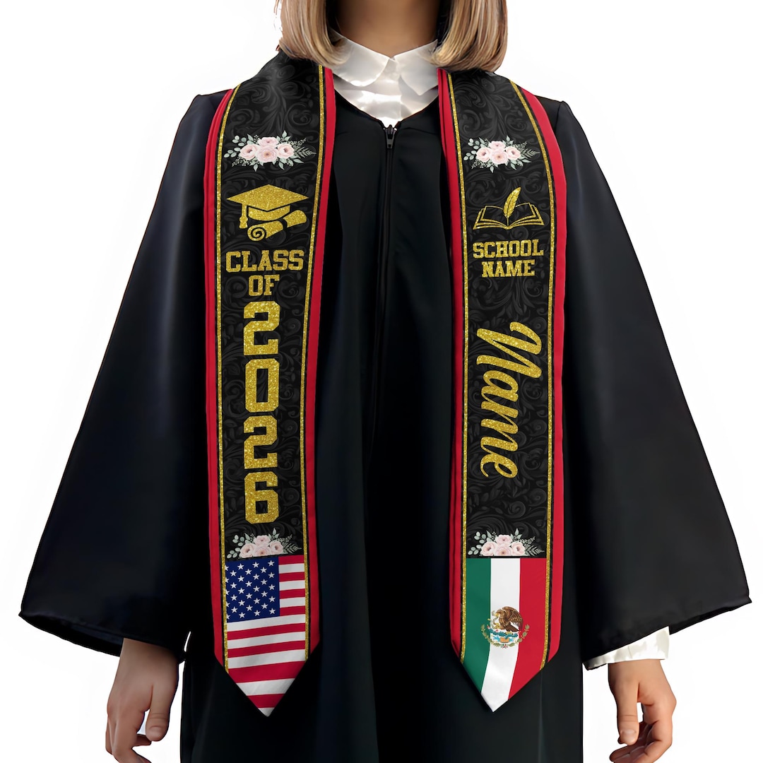 Personalized Two Flag Graduation Stoles, Double Nation Graduation Sash ...