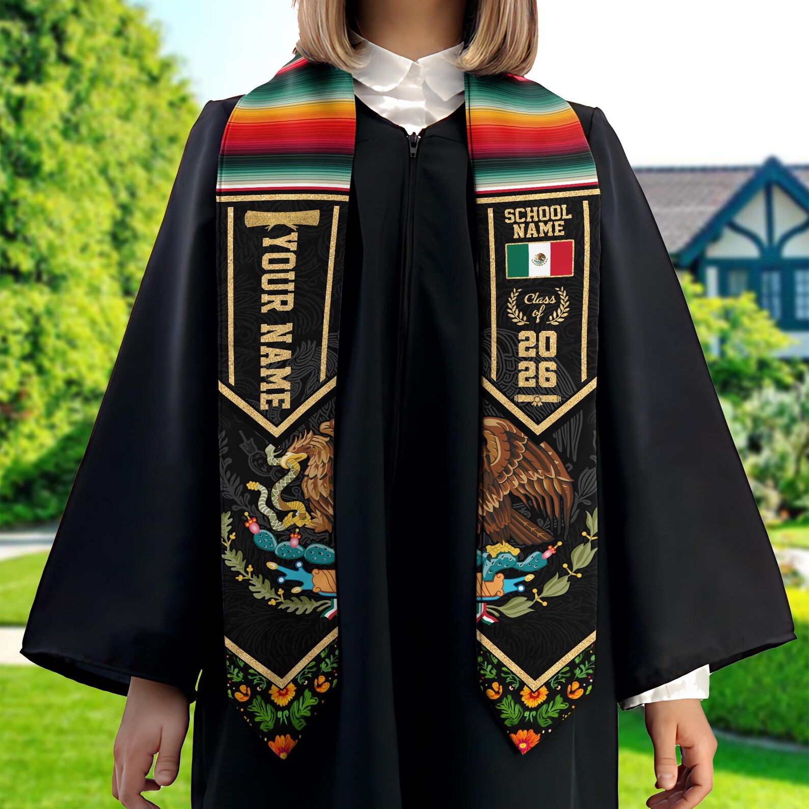 Custom Name & School Mexico Stole 2026, Mexican Flag Graduation Sash ...