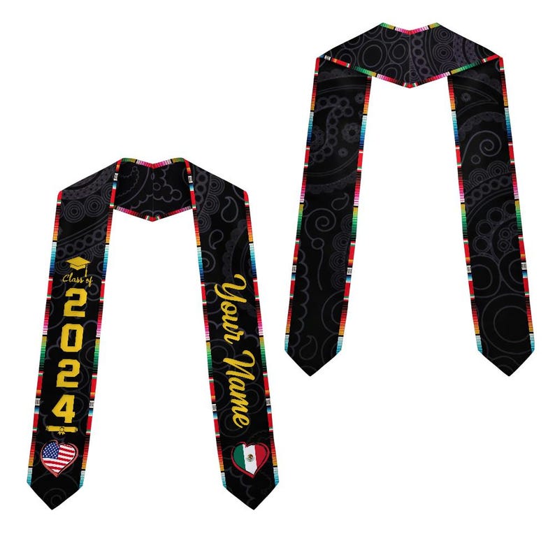 Personalized Two Flag Graduation Stoles, Double Nation Graduation Sash ...
