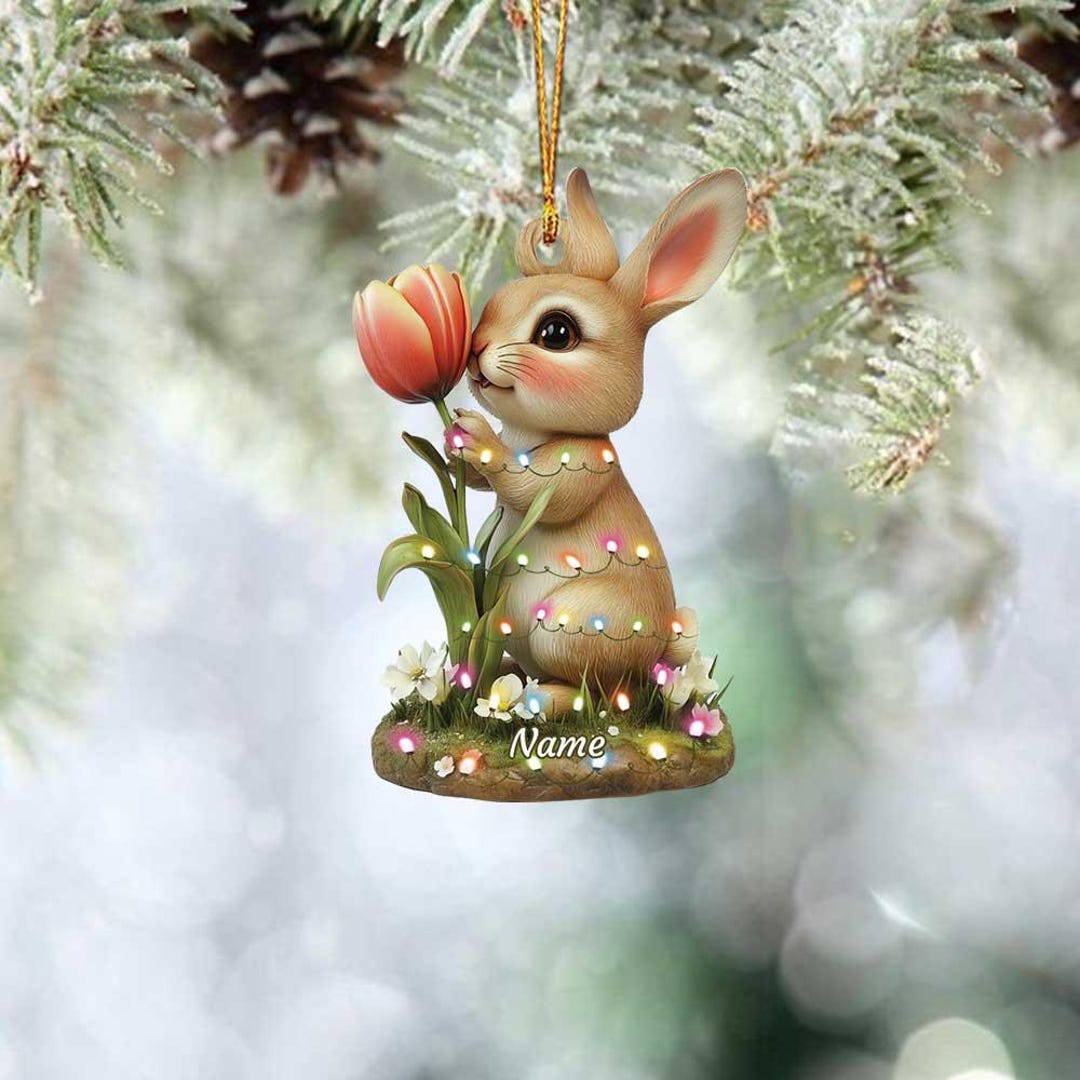 Bunny 2D Flat Ornament, Bunny Christmas Ornament, Bunny Rearview Mirror ...