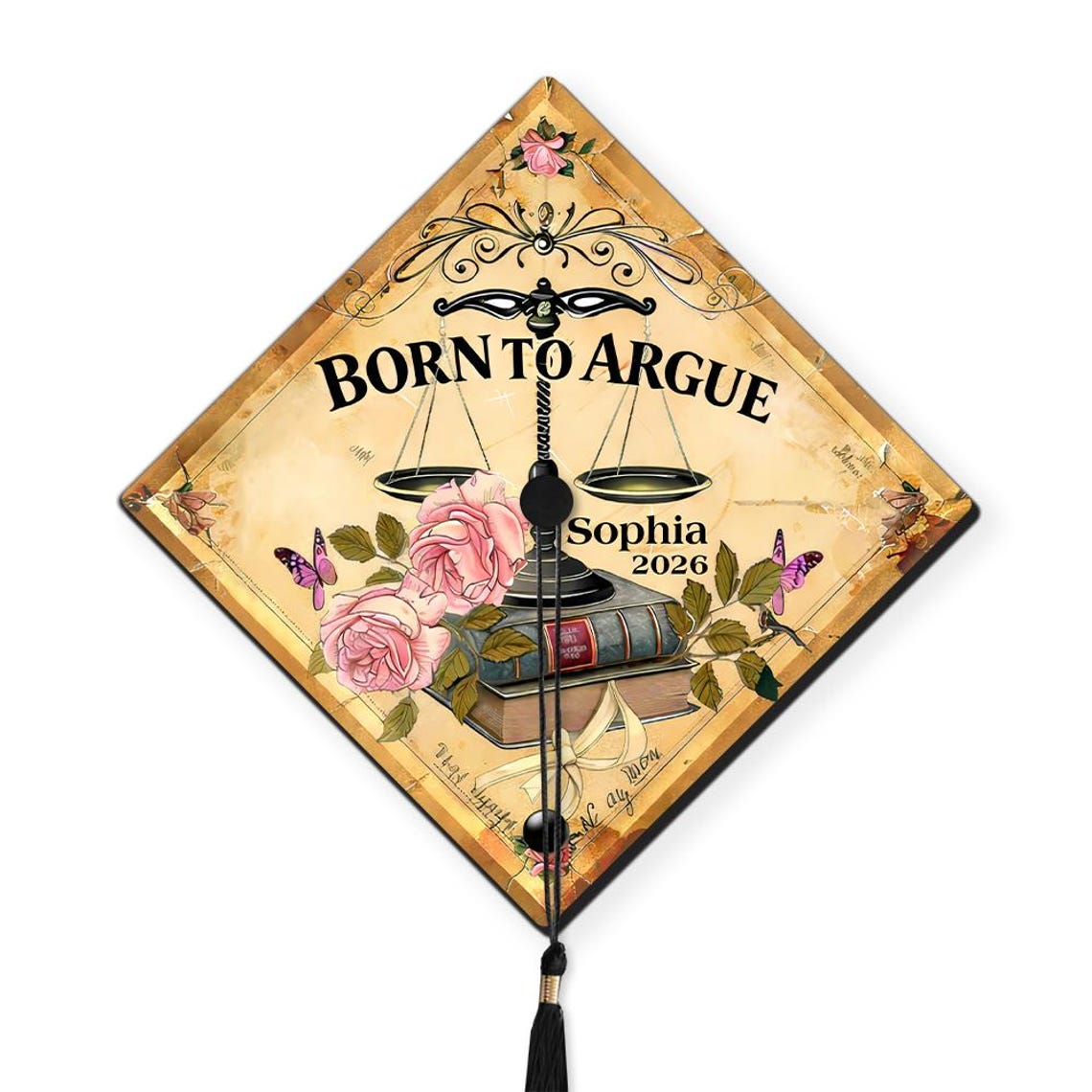 Personalized Born to Argue Graduation Cap Topper, Custom Law School ...