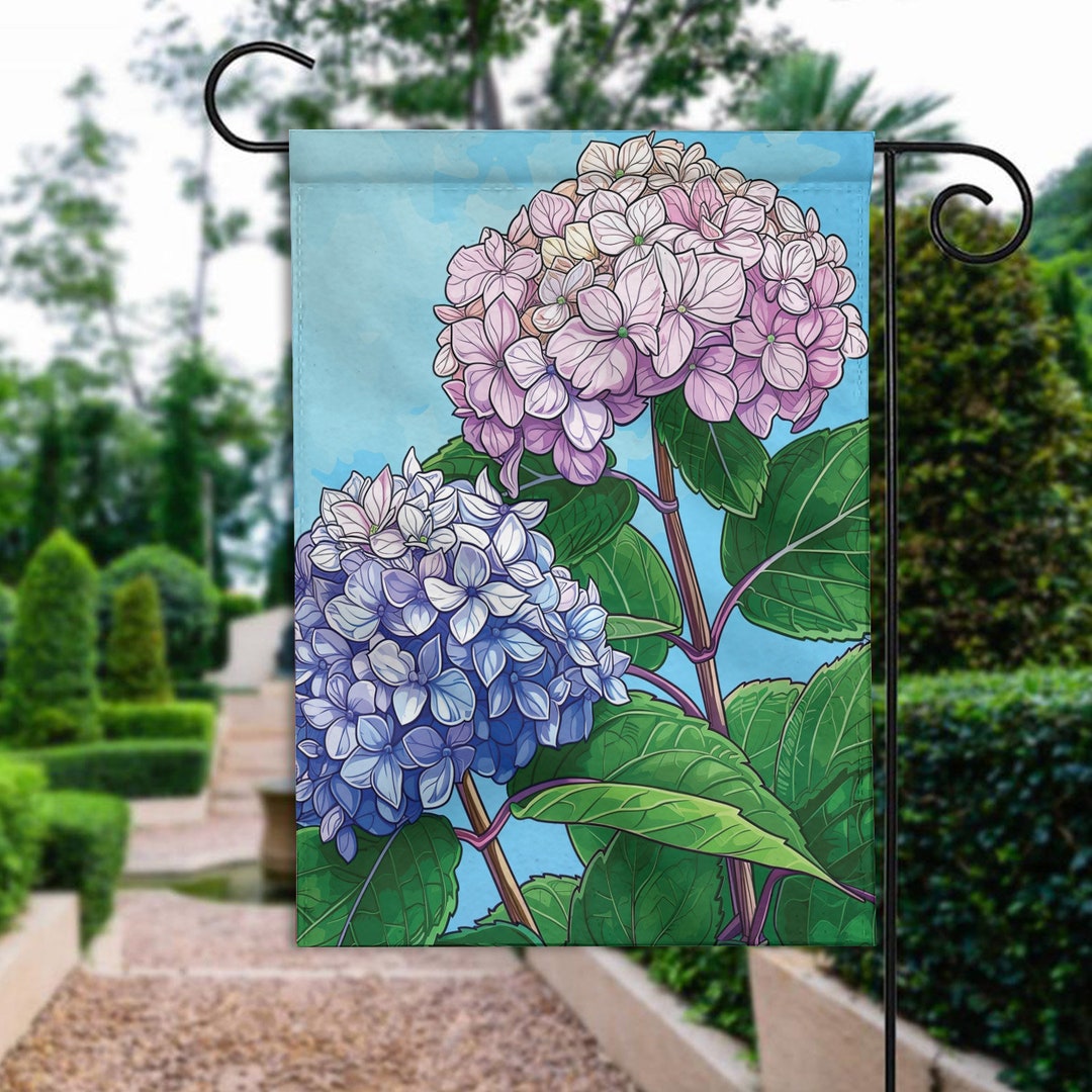 Hydrangea Welcome Double-sided Flag, Hydrangea Floral Garden Flag ...