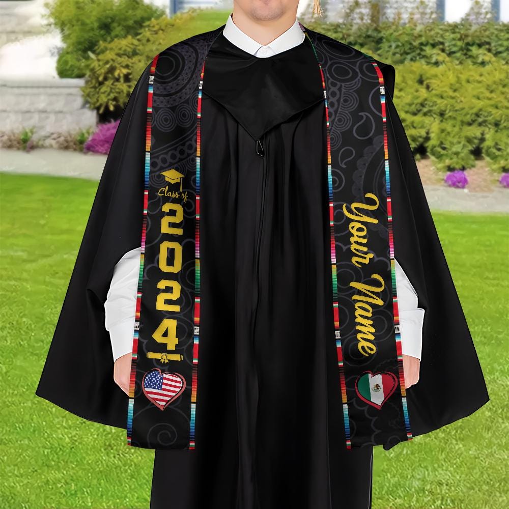 Personalized Two Flag Graduation Stoles, Double Nation Graduation Sash ...