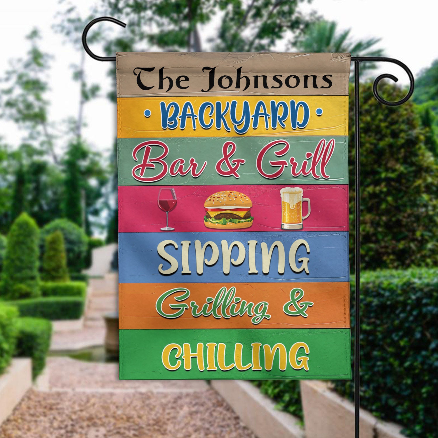 Personalized Backyard Flag, Custom Backyard Bar and Grill Flag, Sipping ...