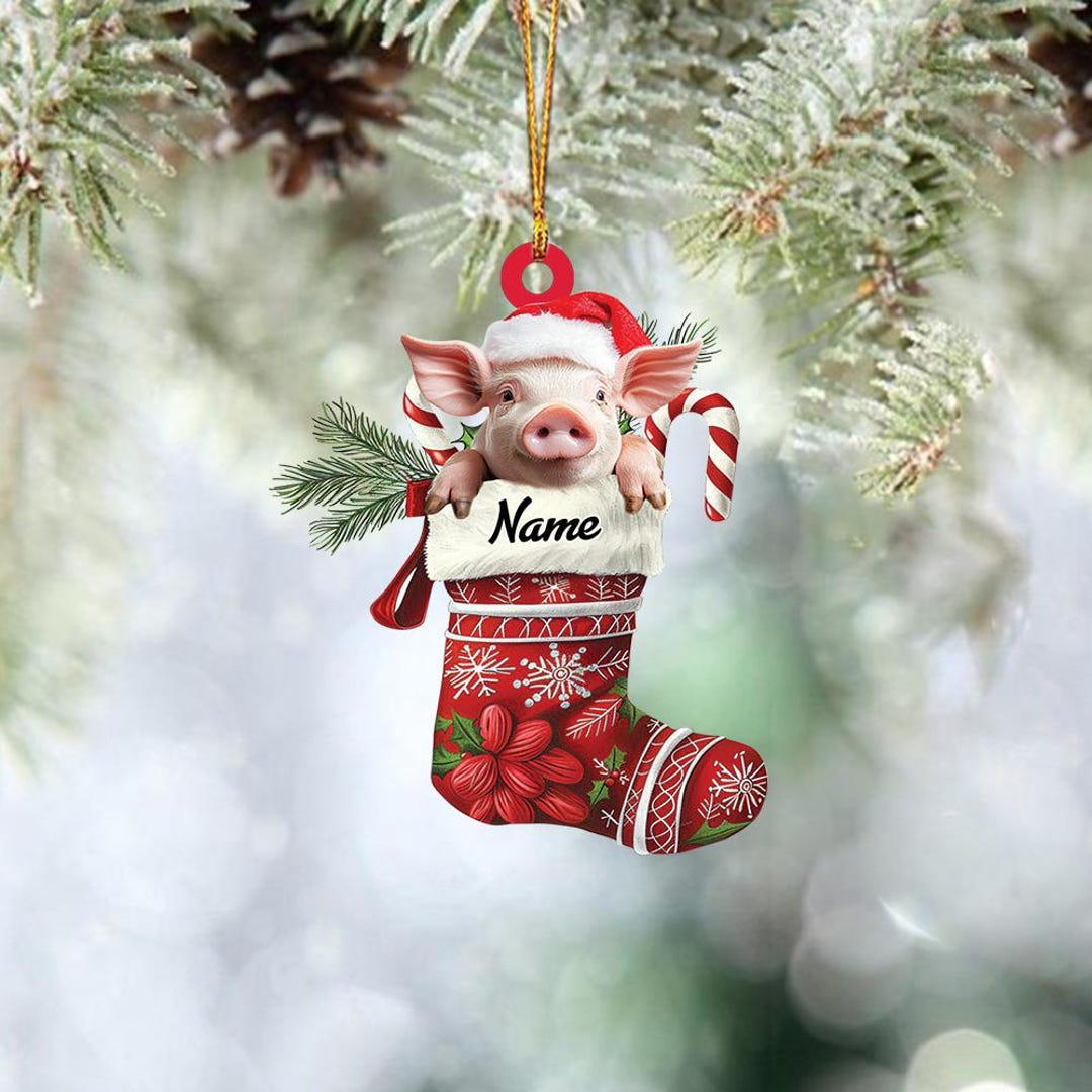 Personalized Pig Stocking Christmas Ornament, Pig Hanging Ornament, Pig ...