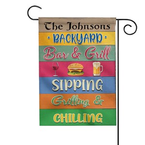 Personalized Backyard Flag, Custom Backyard Bar and Grill Flag, Sipping ...