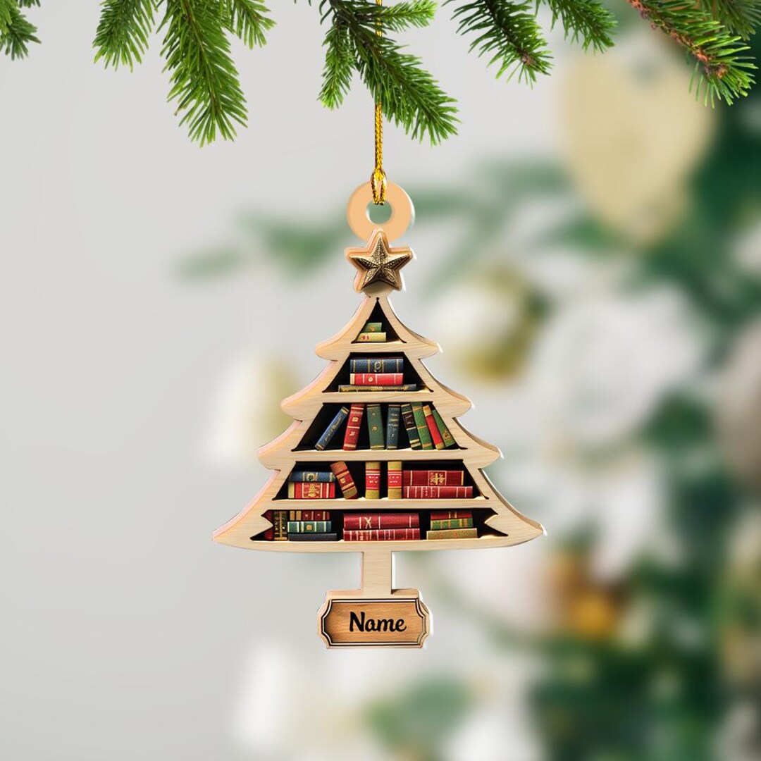 Custom Bookshelf Christmas Ornament, 2D Flat Bookcase Ornament, Books ...
