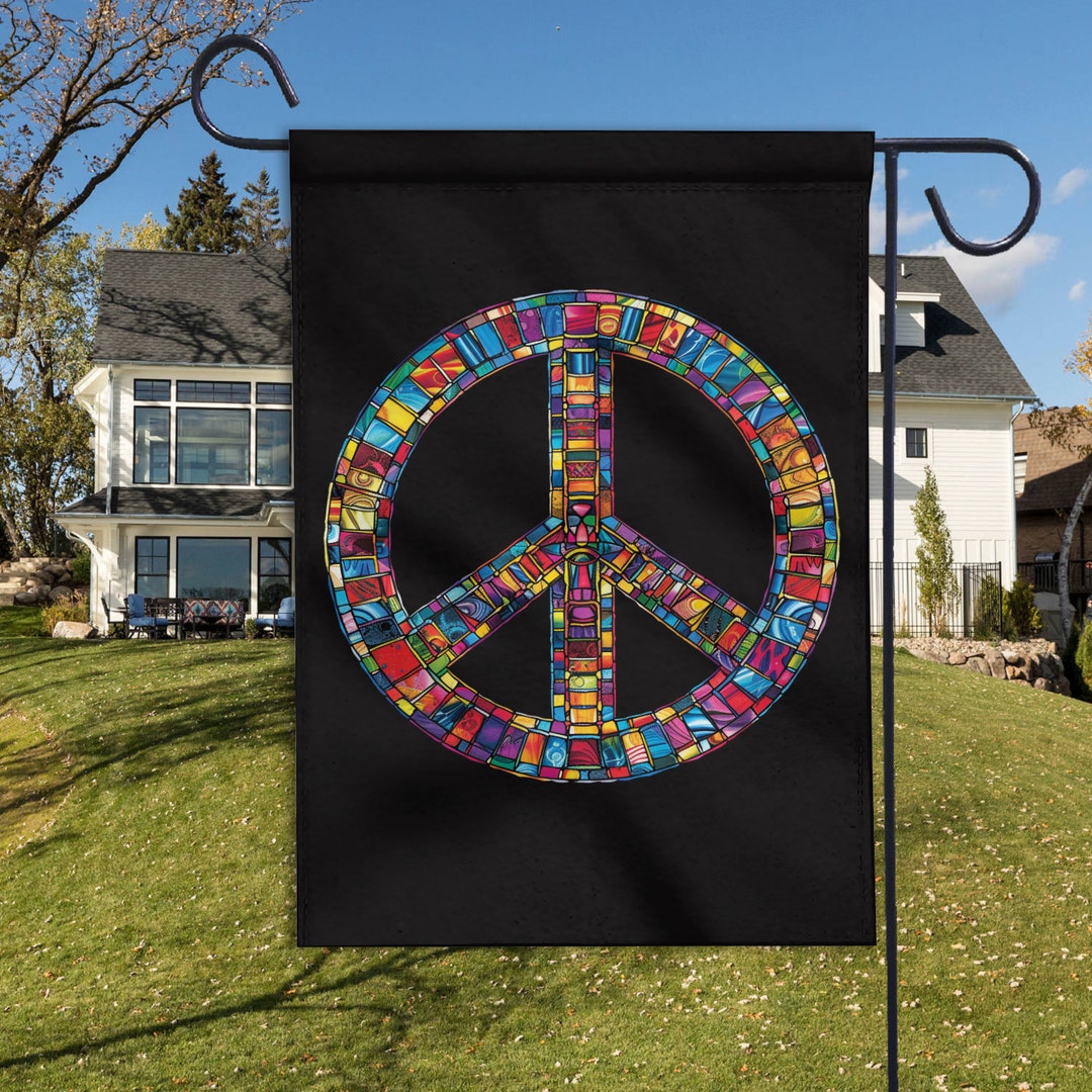 Stained Glass Peace Sign Garden Flag, Peace Garden Flag, Spring Garden ...