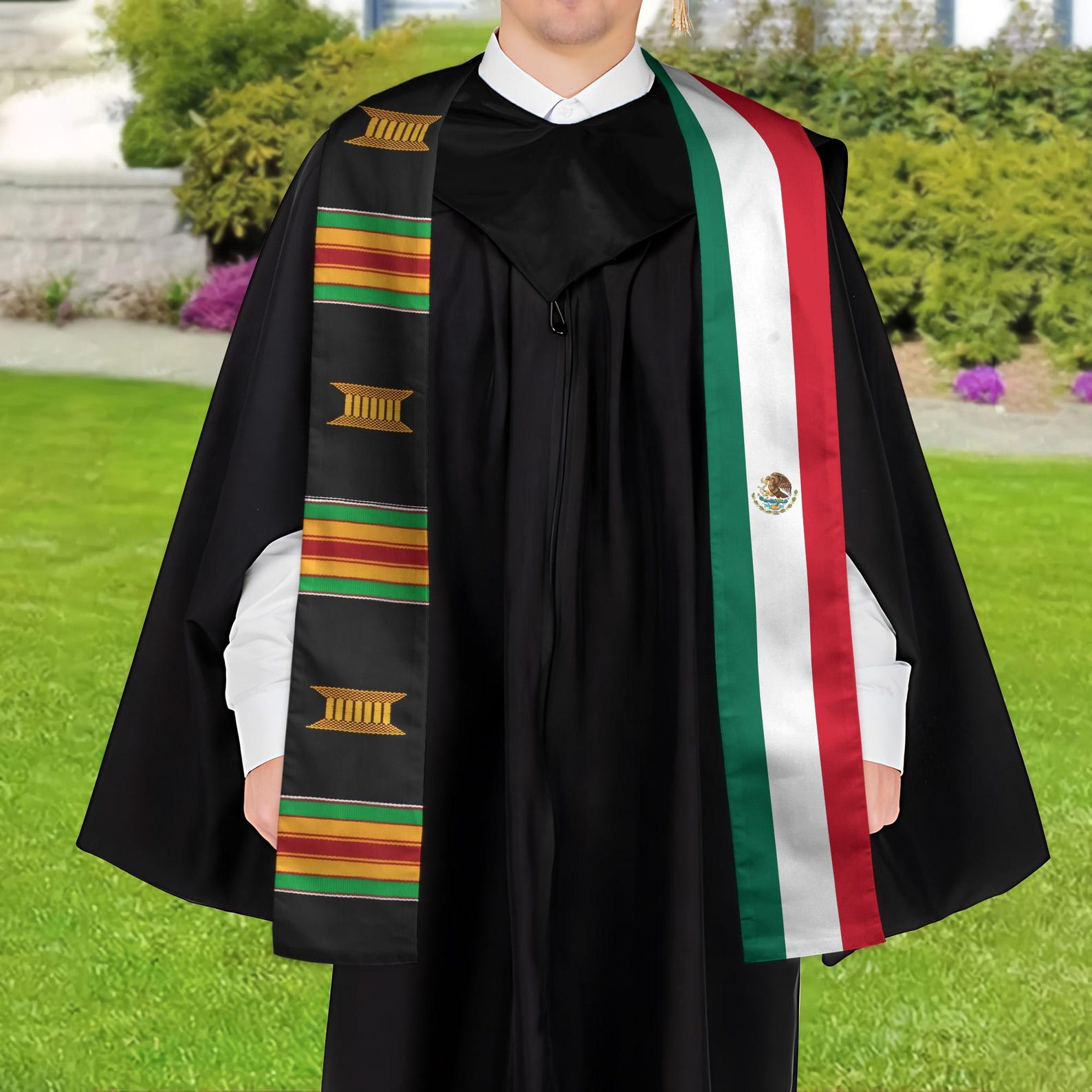 Personalized Half Kente Print and Half Nation/flag Graduation Stoles ...