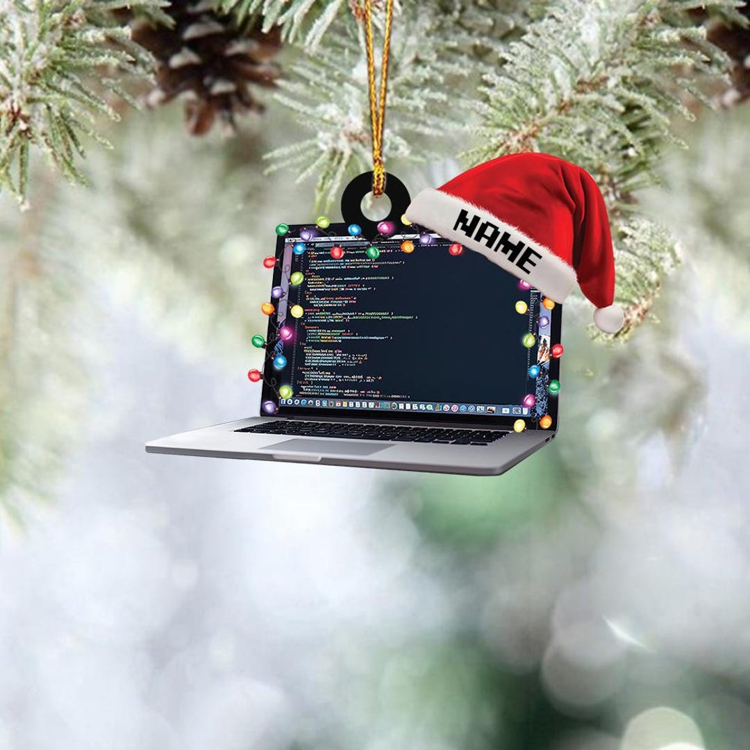 Personalized Computer Programmer Laptop Code, Flat 2D Ornament Gift for Coder, Christmas Tree ...