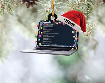 Personalized Computer Programmer Laptop Code, Flat 2D Ornament Gift for Coder, Christmas Tree ...