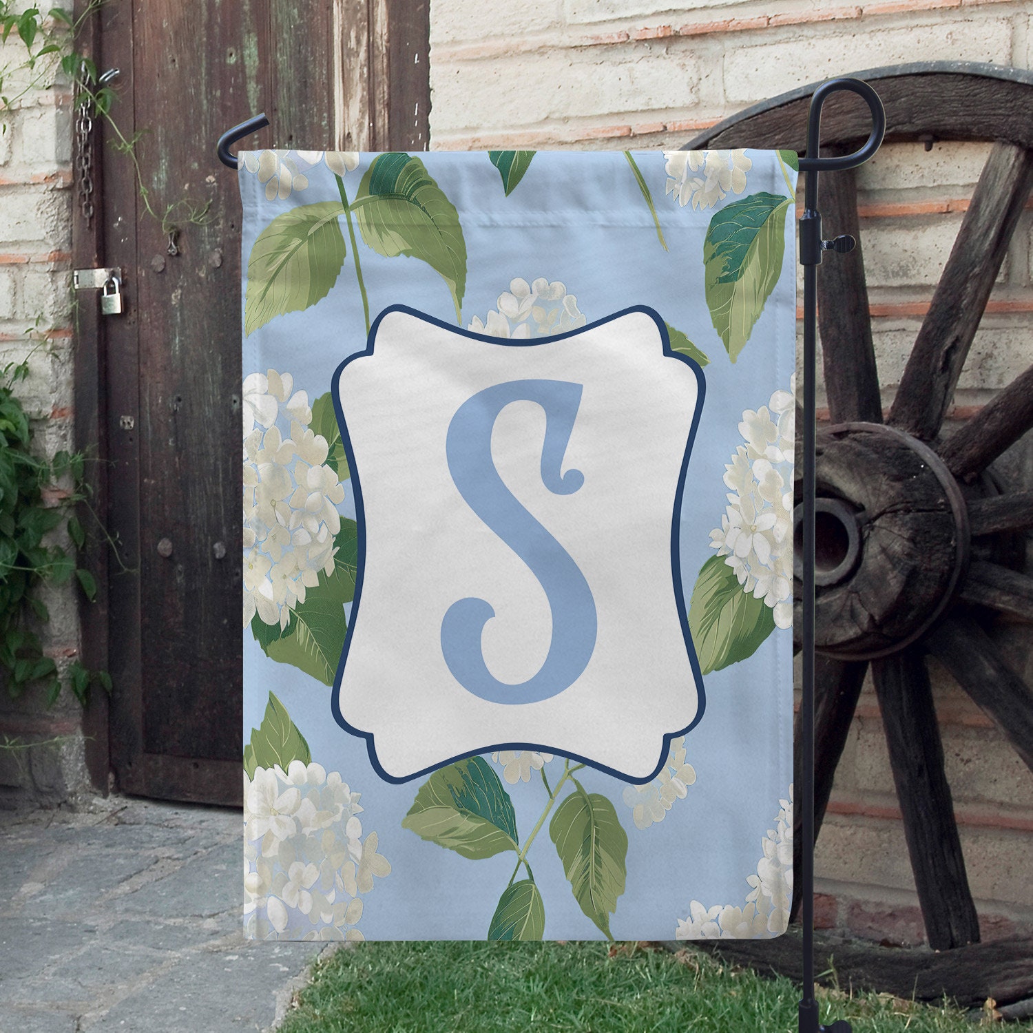 Personalized Chinoiserie Hydrangea Floral Double-sided Flag, Preppy ...