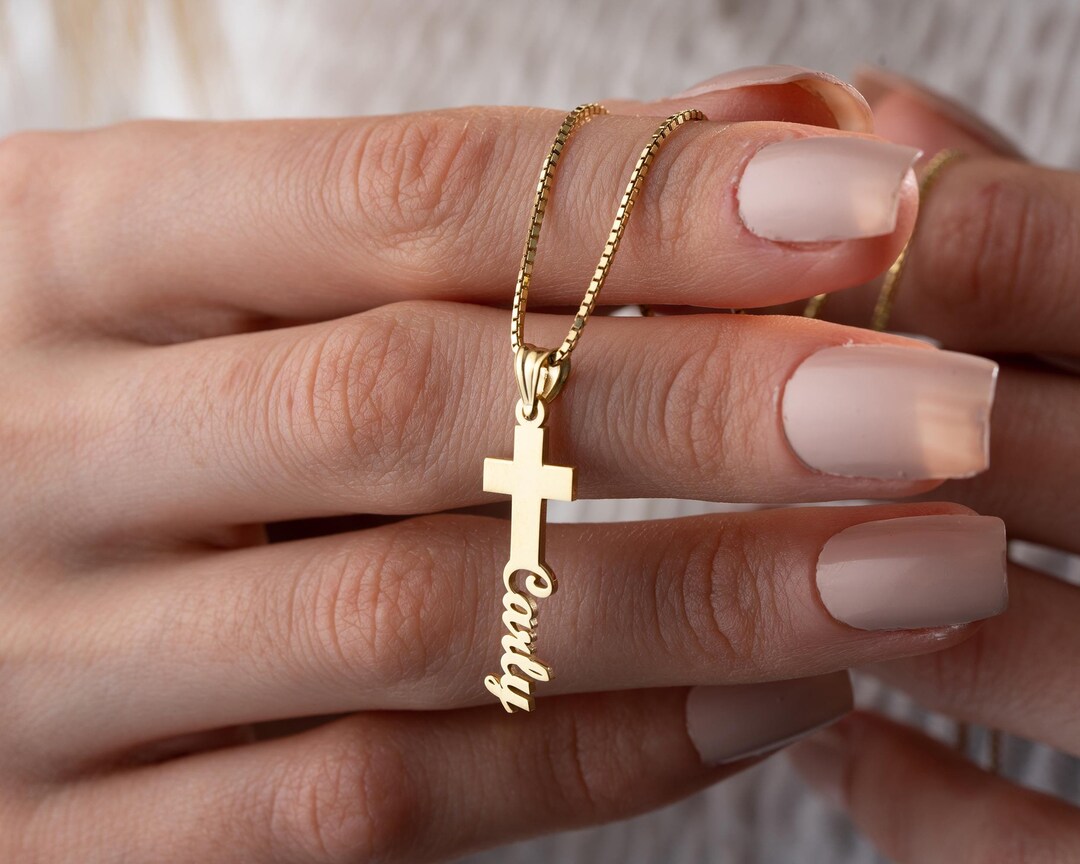Cross Name Necklace, Gold Custom Pendant, Name Jewelry, Personalized ...