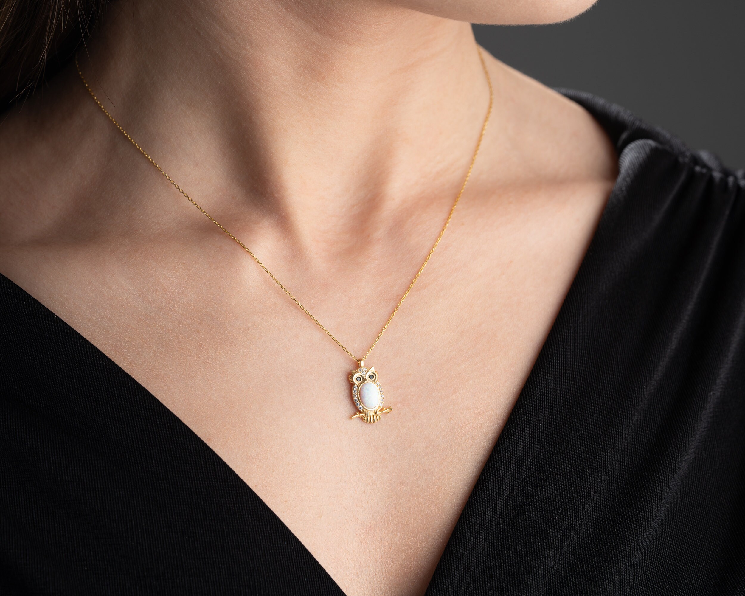 Australian Opal Owl Necklace: Handmade Sterling Silver Animal Pendant ...