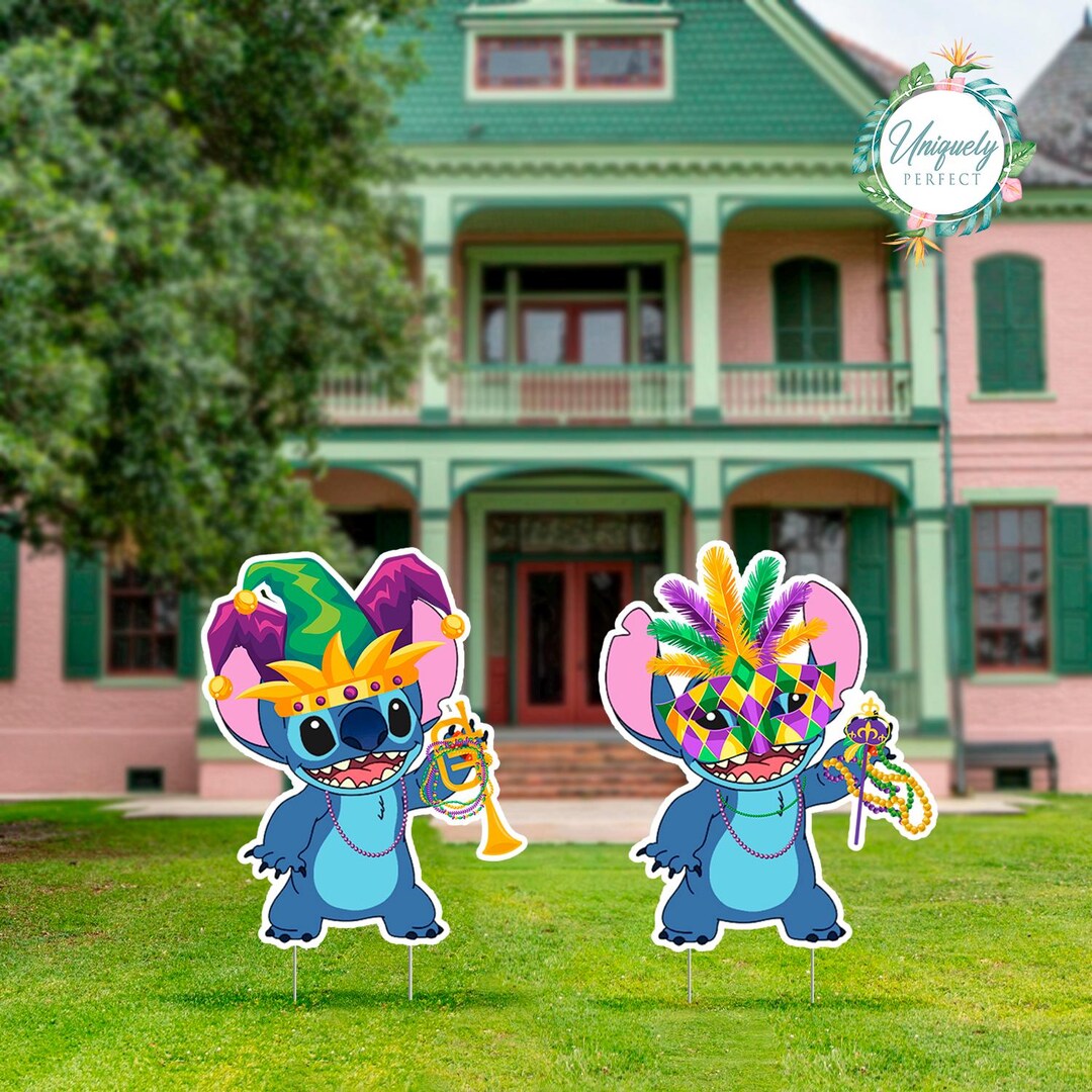 Stitch Mardi Gras Yard Cutouts, Aloha Meets NOLA Mardi Gras Stitch, Let ...