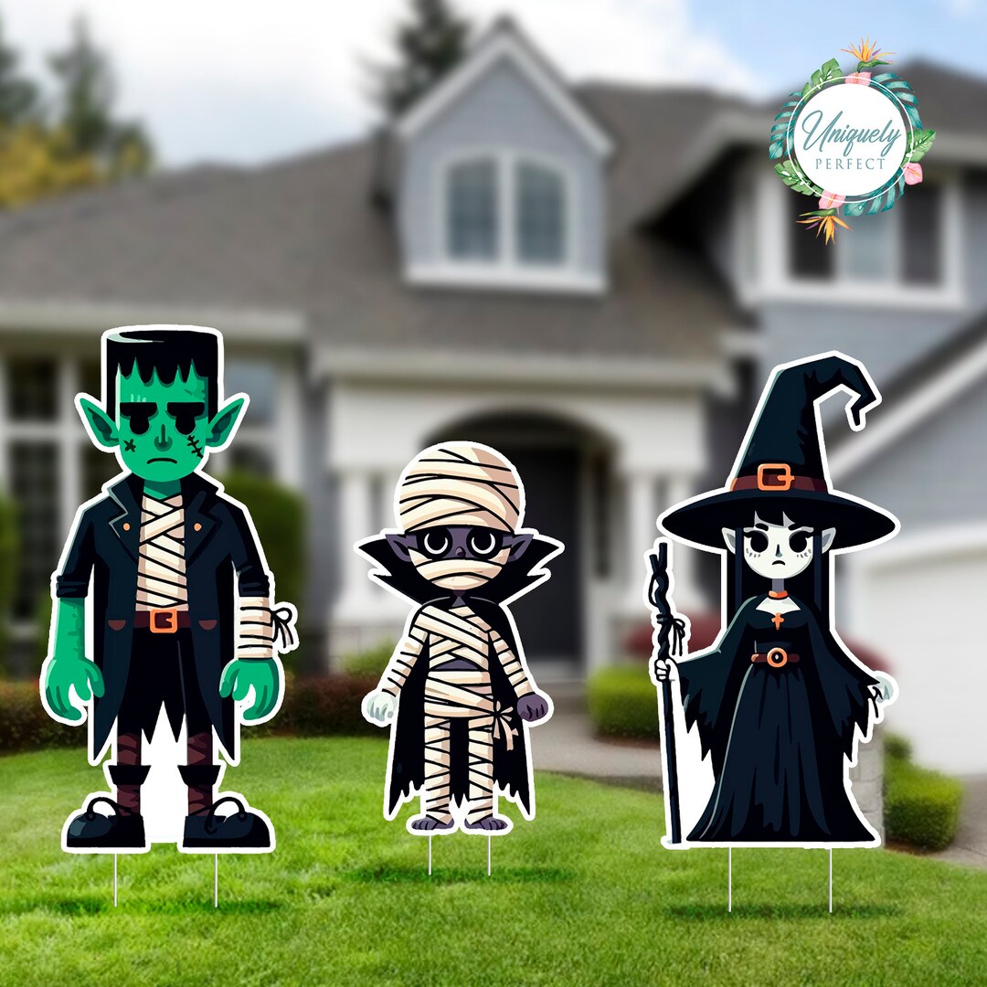 Scary Frankenstein, Mummy and Witch Halloween Outdoor Yard Decor, Scary ...