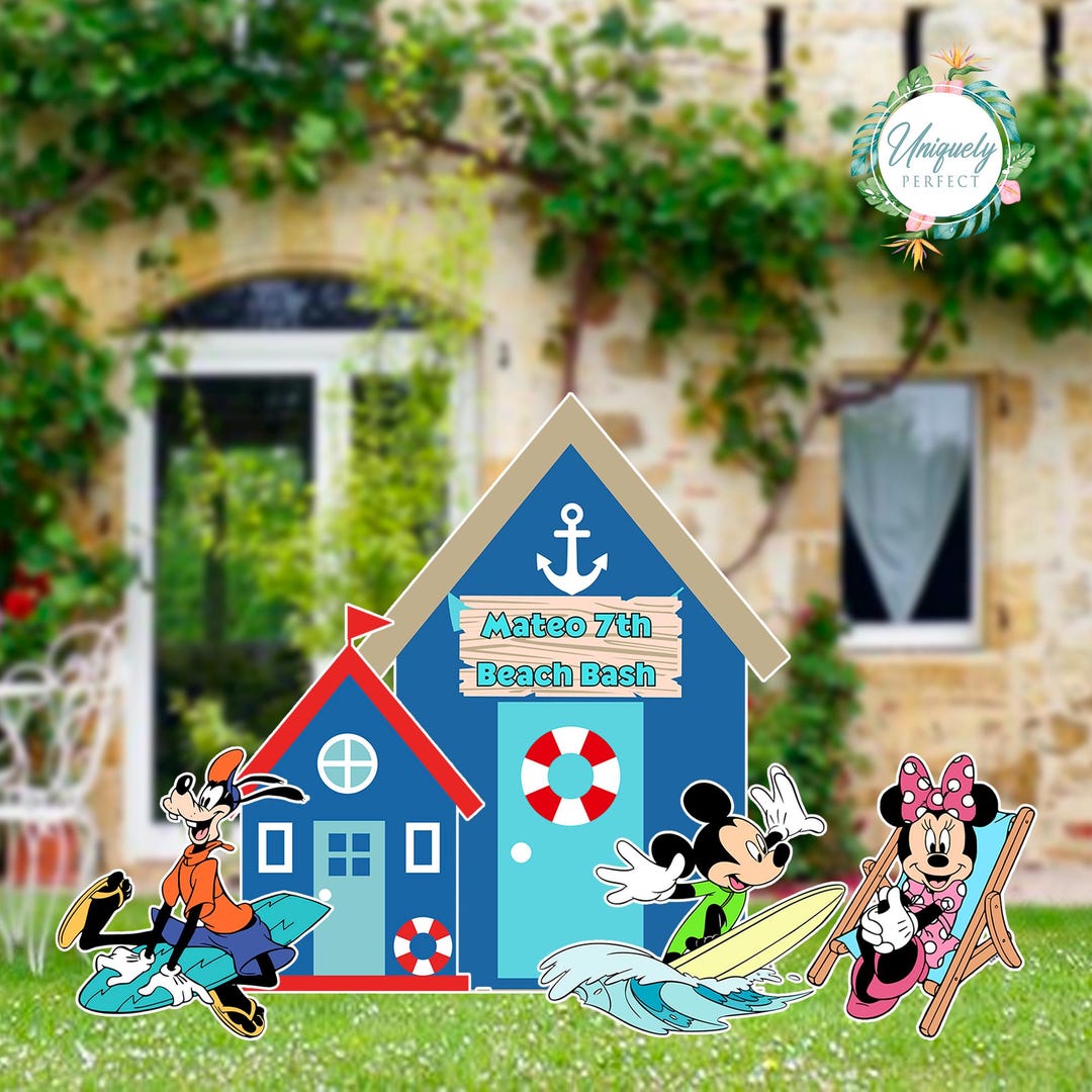 Mickey and Minnie Pool Party Backdrops and Yard Cutouts, Summer Surf ...