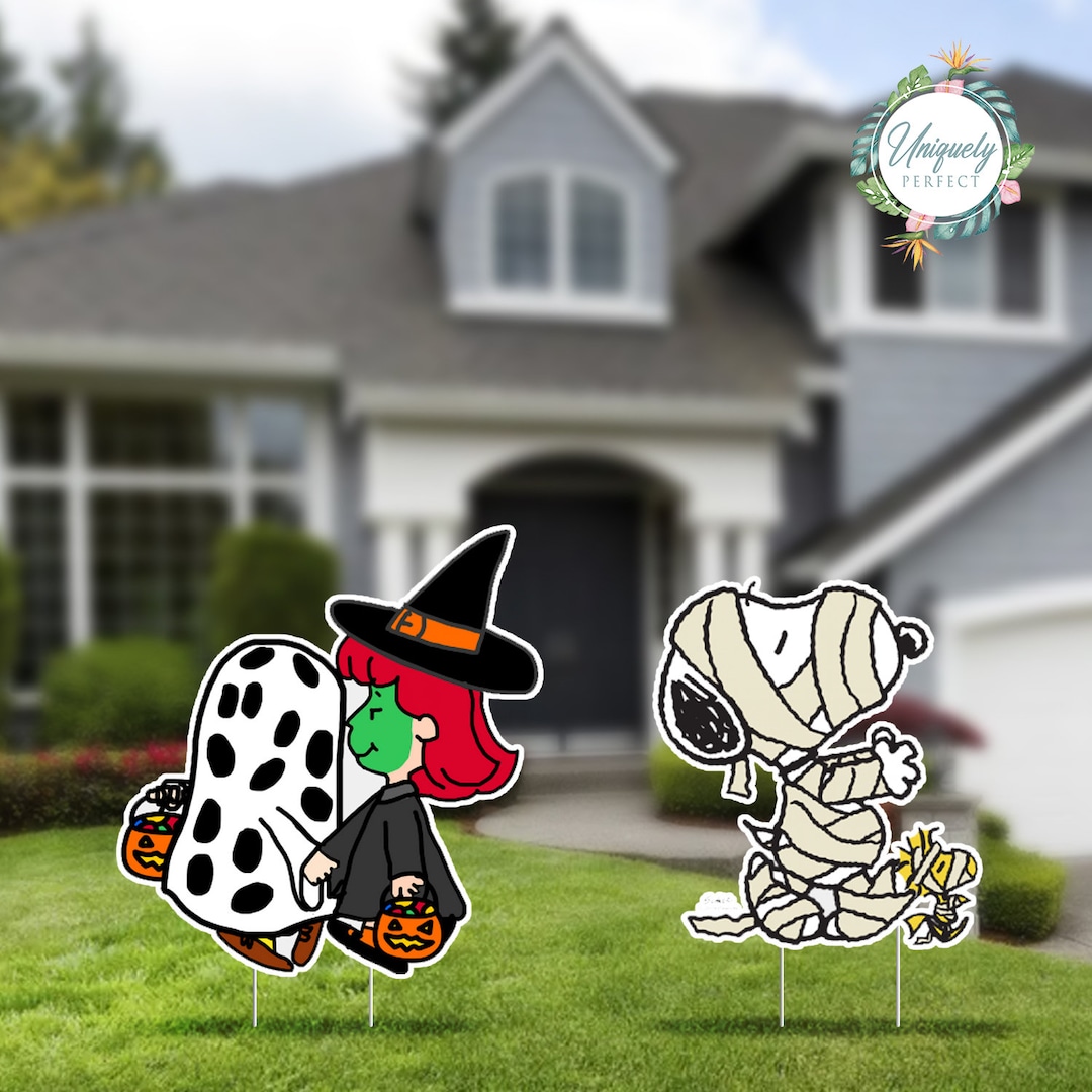 Lucy and Linus Halloween Yard Sign, Snoopy Mummy Halloween Yard Sign ...