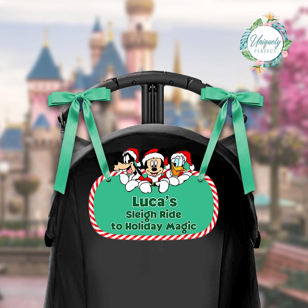 Personalized Mickey, Goofy, and Donald Christmas Stroller Tag ...