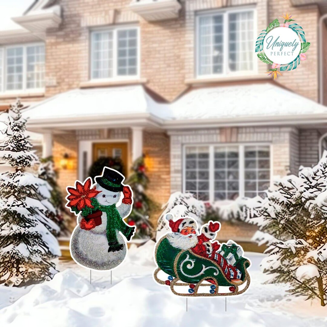 Santa, and Snowman Christmas Yard Cutout, Whimsical Winter Friends ...