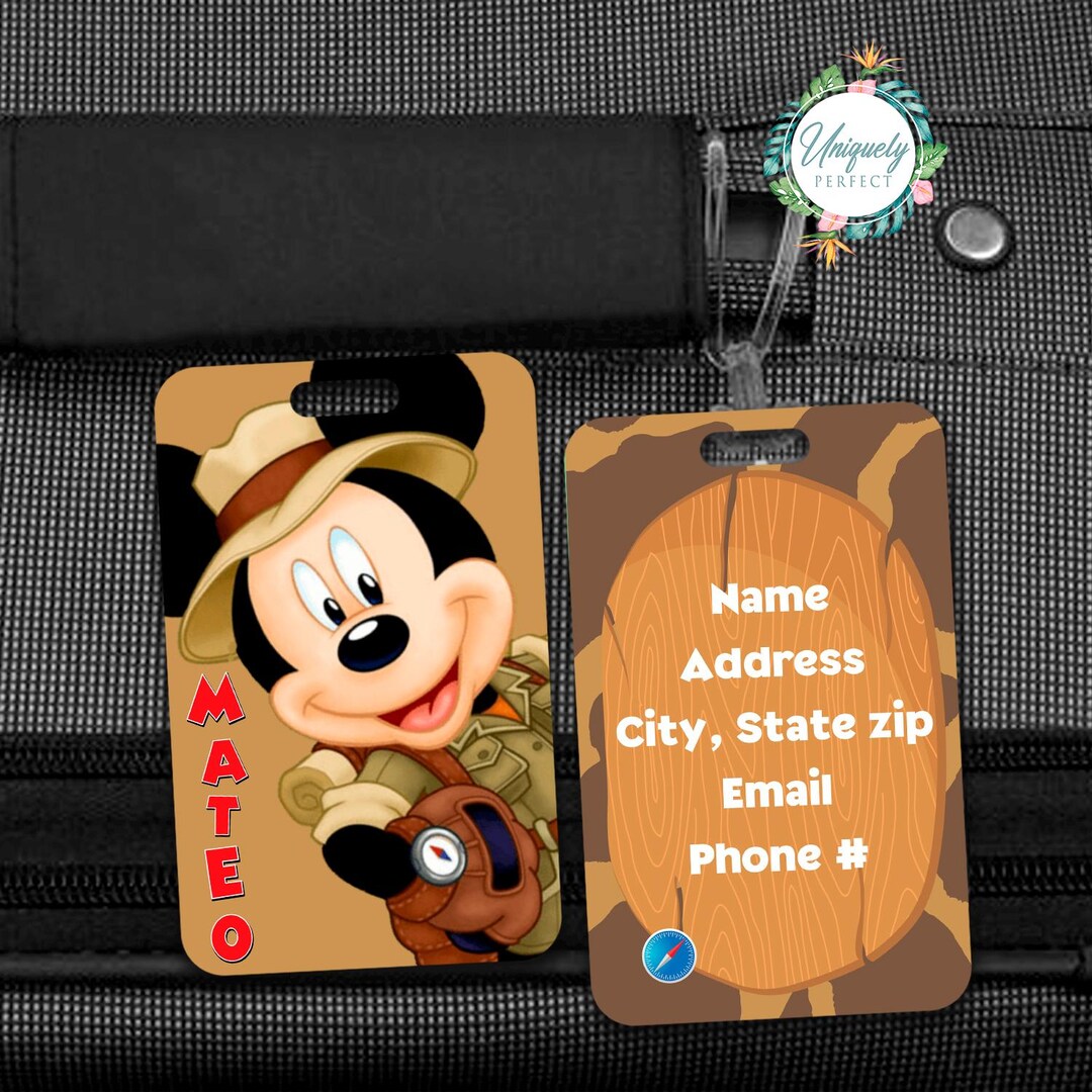Mickey Mouse Personalized Safari Themed Tag for Backpacks and Luggage ...