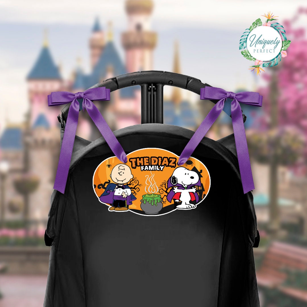 Personalized Snoopy and Charlie Brown Halloween Stroller Tag, Not so ...
