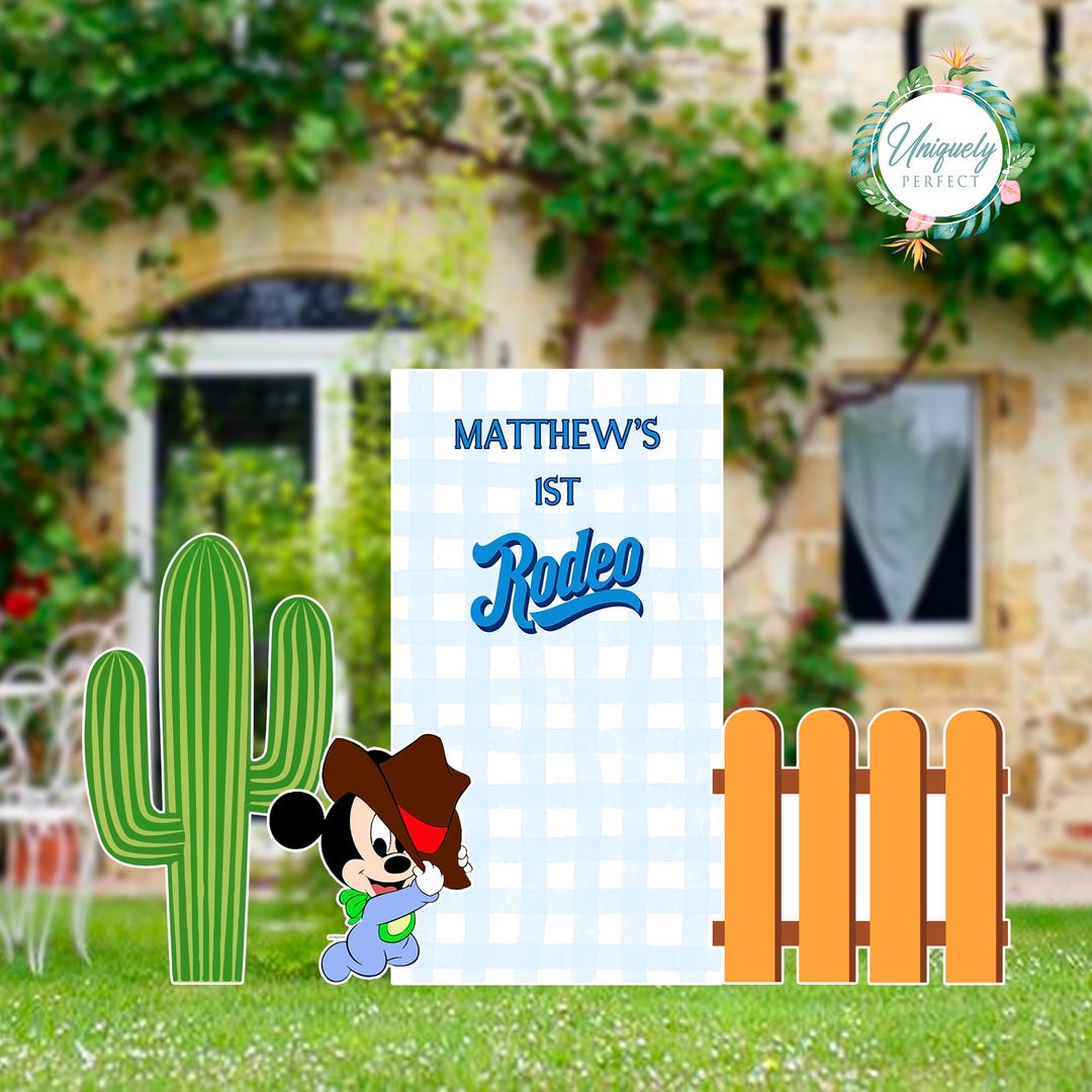 Mickeys First Rodeo Themed Birthday Backdrop and Yard Cutouts, Mickey ...
