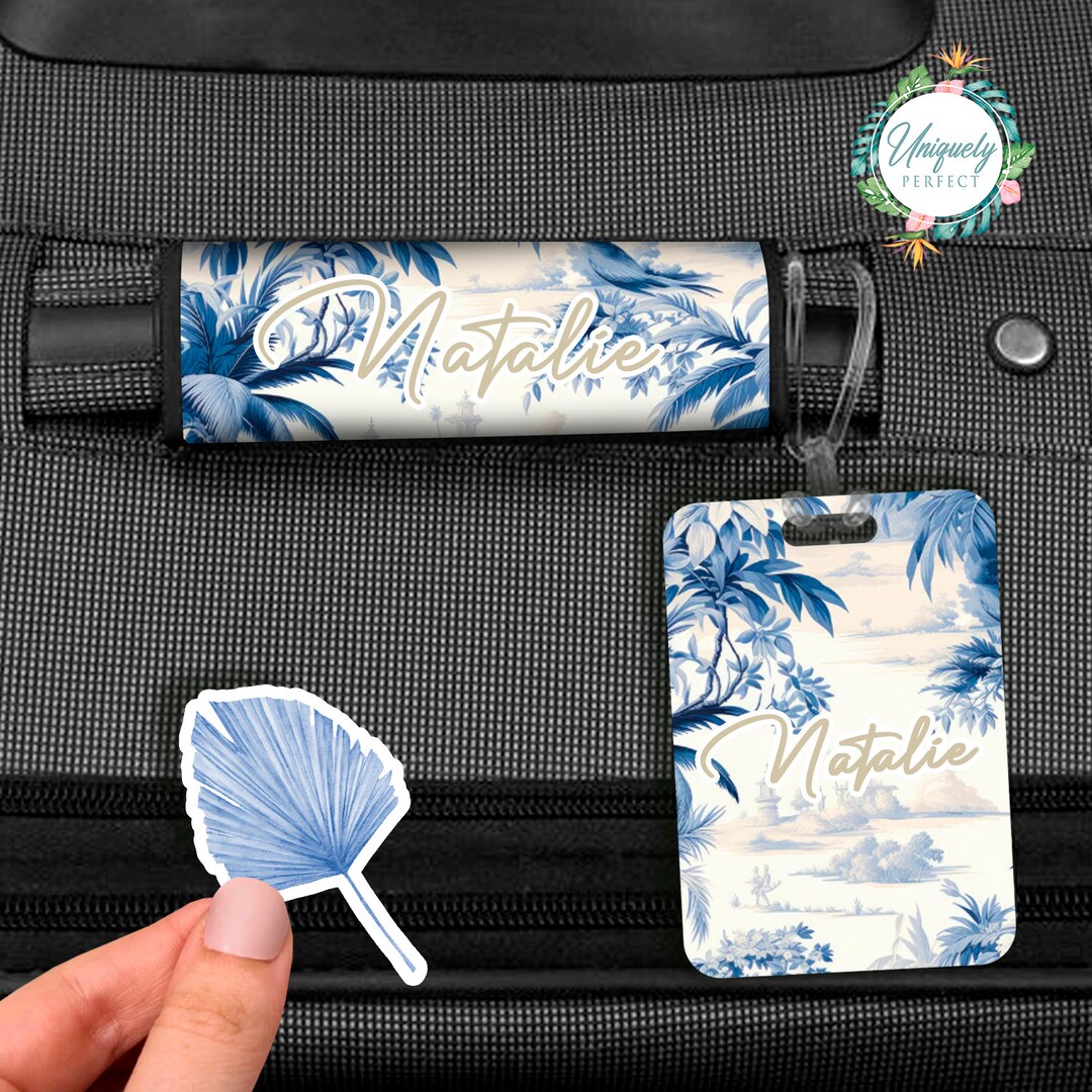 Personalized Luggage Finder and Tag Set, Blue Palms Inspired Suitcase ...