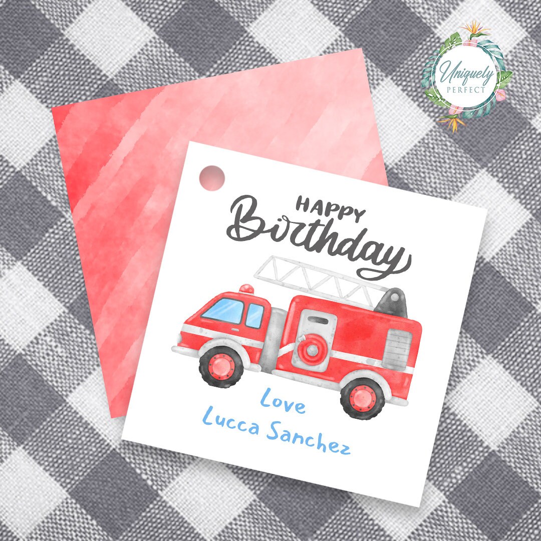Firehouse Fiesta Personalized Gift Tags With Fire Engine Truck Theme ...