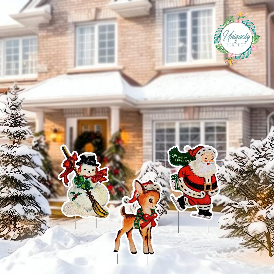 Vintage Christmas Yard Cutouts, Frosty and Santa Yard Cutouts, Vintage ...