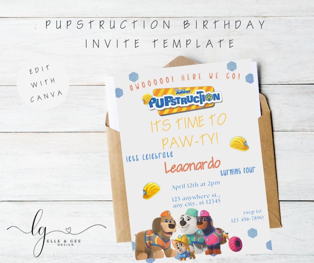 Pupstruction Birthday Invitation Template: Editable Canva Invite ...