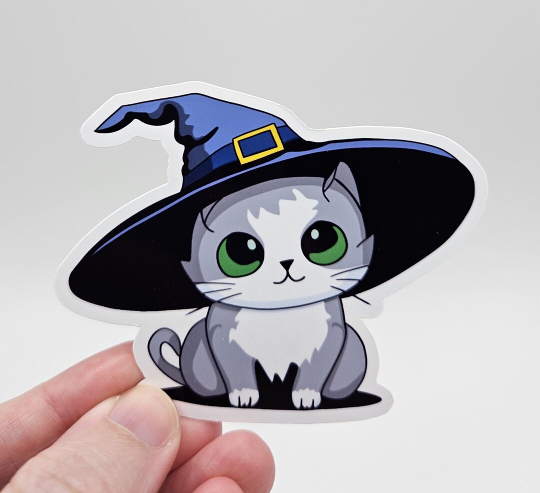 Witch Cat Sticker – Cute Halloween Cat – Kawaii Witch Hat Kitty ...
