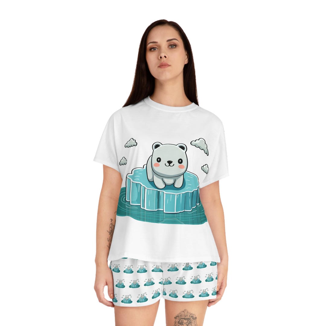 Pajama Set, Cute Polar Bear Floating on an Iceberg, Women's Short ...
