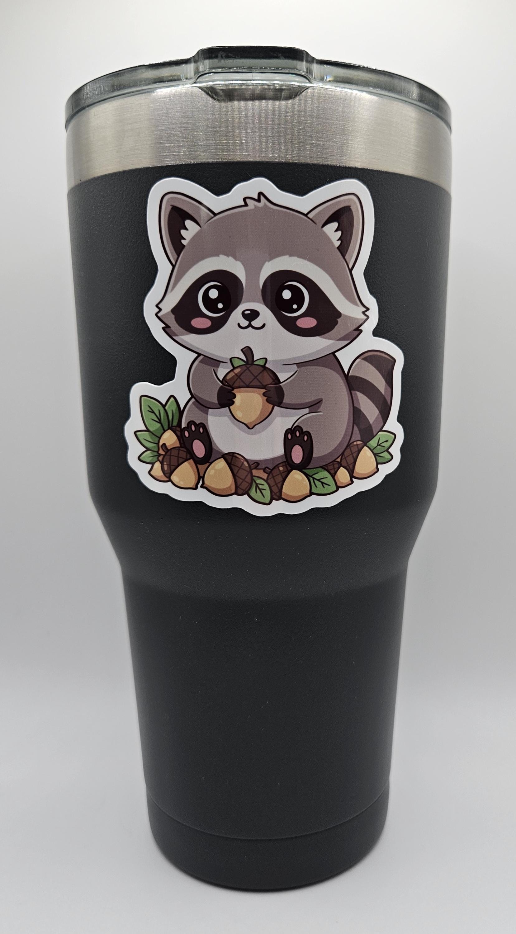 Cute Raccoon Sticker – Kawaii Woodland Animal Vinyl Sticker – Acorn ...