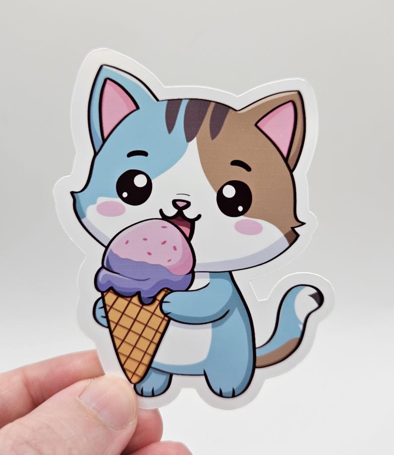 Kawaii Ice Cream Cat Sticker – Cute Dessert Cat Sticker – Laptop ...